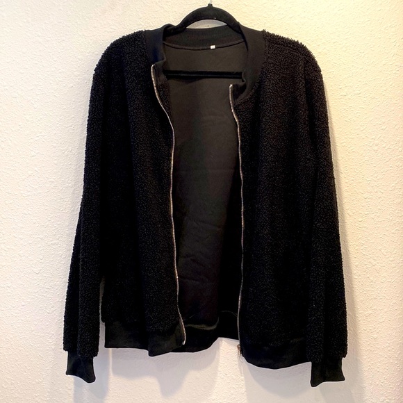 Jackets & Coats | Black Fuzzy Bomber Jacket | Poshmark